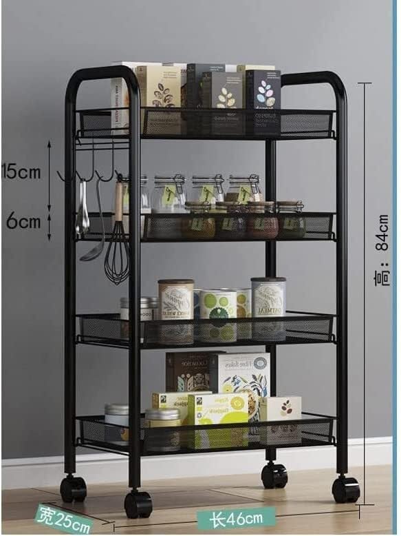 LOSTIS Storage Trolley Rolling Cart Utility Cart 4 Tier Kitchen Storage Cart with Wheels Bathroom Storage Movable Metal Trolley Rolling Cart Storage Rack Kitchen Storage Cart Rolling Storage Cart