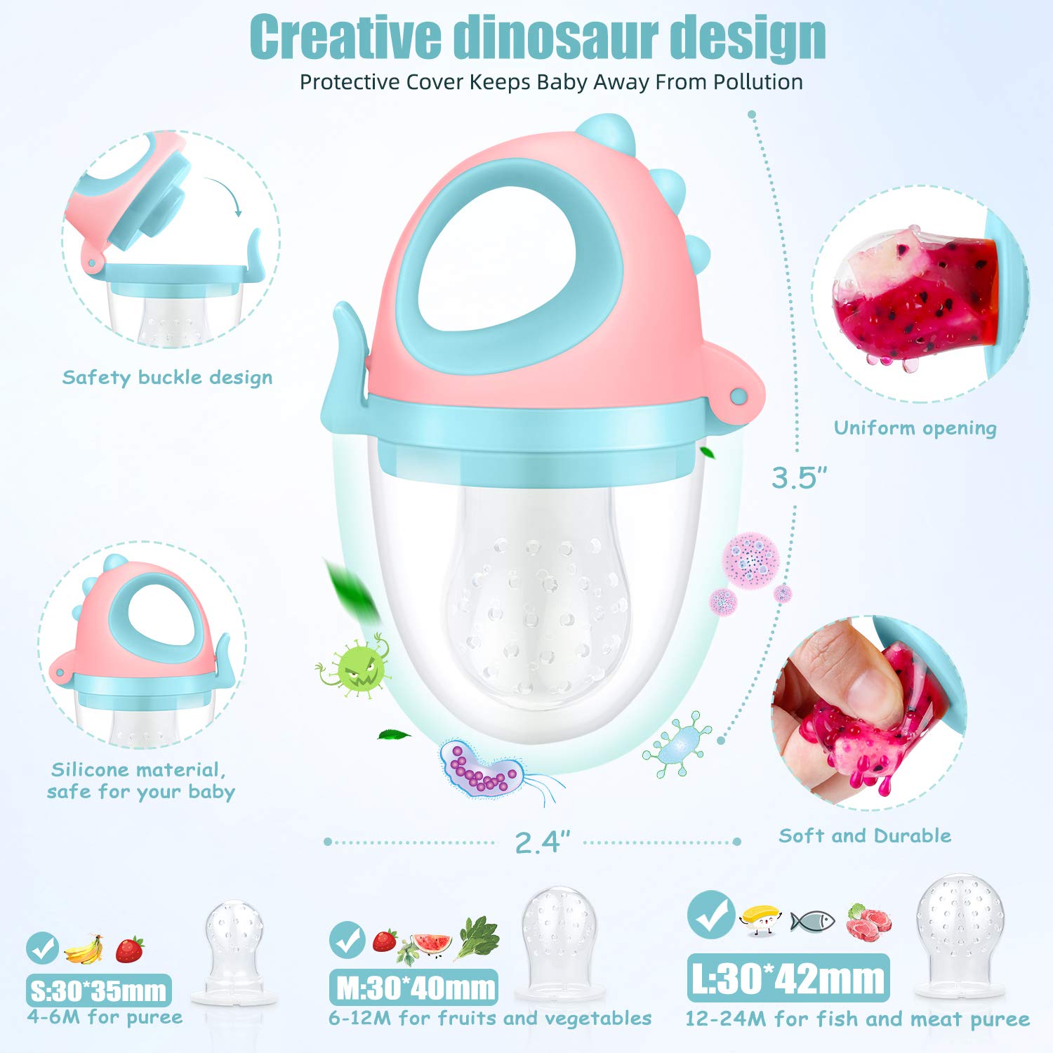 SHARE&CARE Baby Toys Dinosaur Teether, Banana Teether, Food Feeder Pacifier, Baby Essentials, Baby Must Haves, Baby Stuff for Newborn (Green)