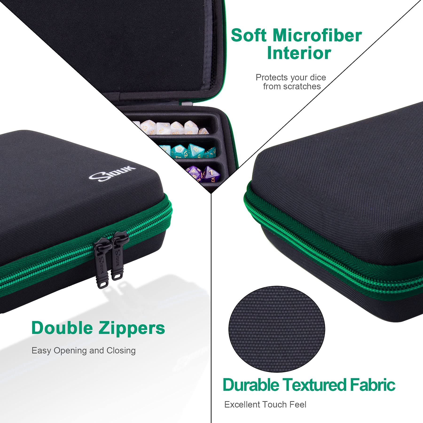 SIQUK Green EVA Dice Case with Detachable Tray and Handle for Dungeons & Dragons and Other RPG Games