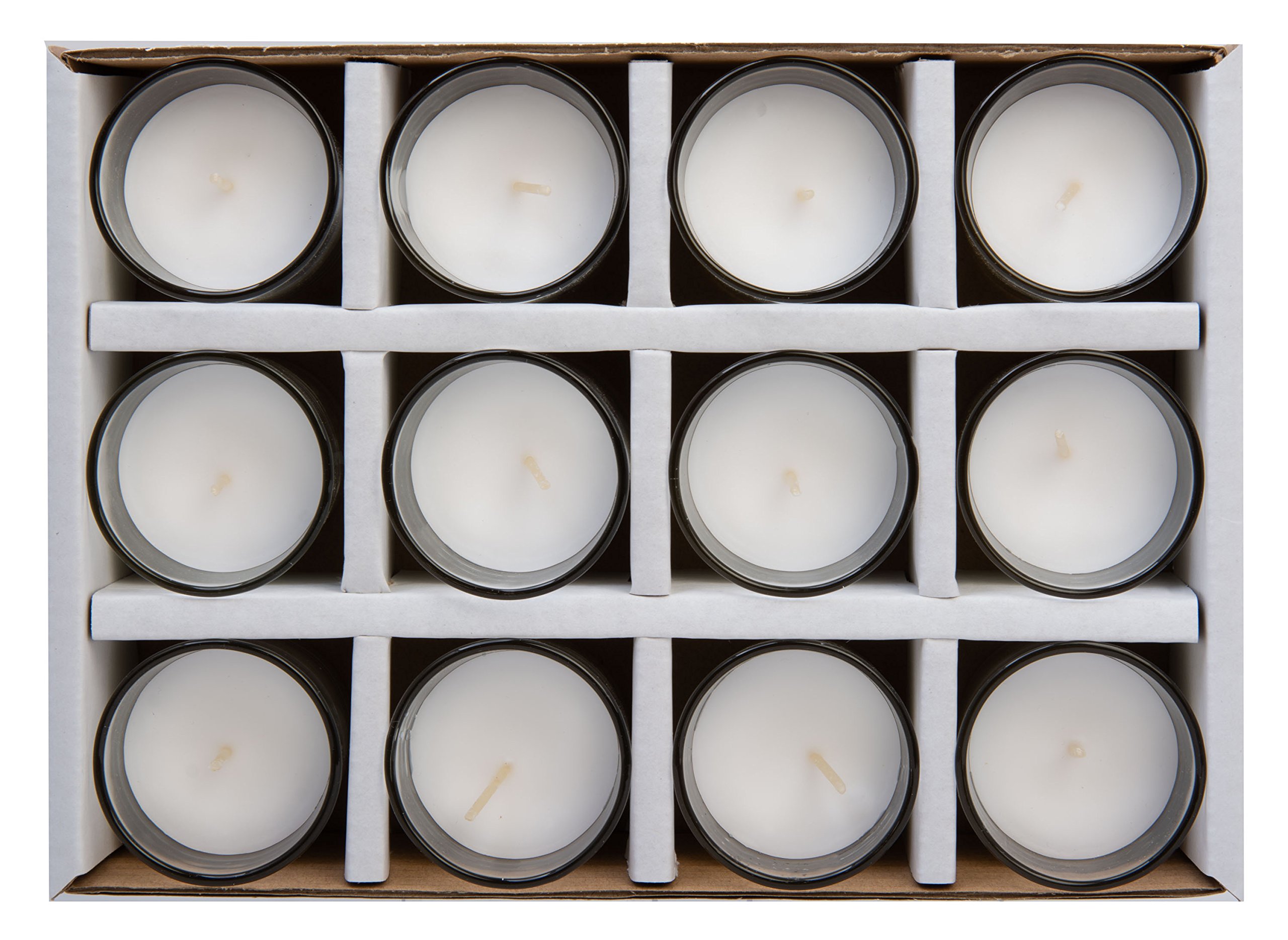Harmonic Blossom Glass Votives - Premium White Unscented Votive Candles in Clear Elegant Holders - 15 Hour Long Lasting Burn Time - for Weddings, Parties and Event Decoration Centerpieces (12 Pack)
