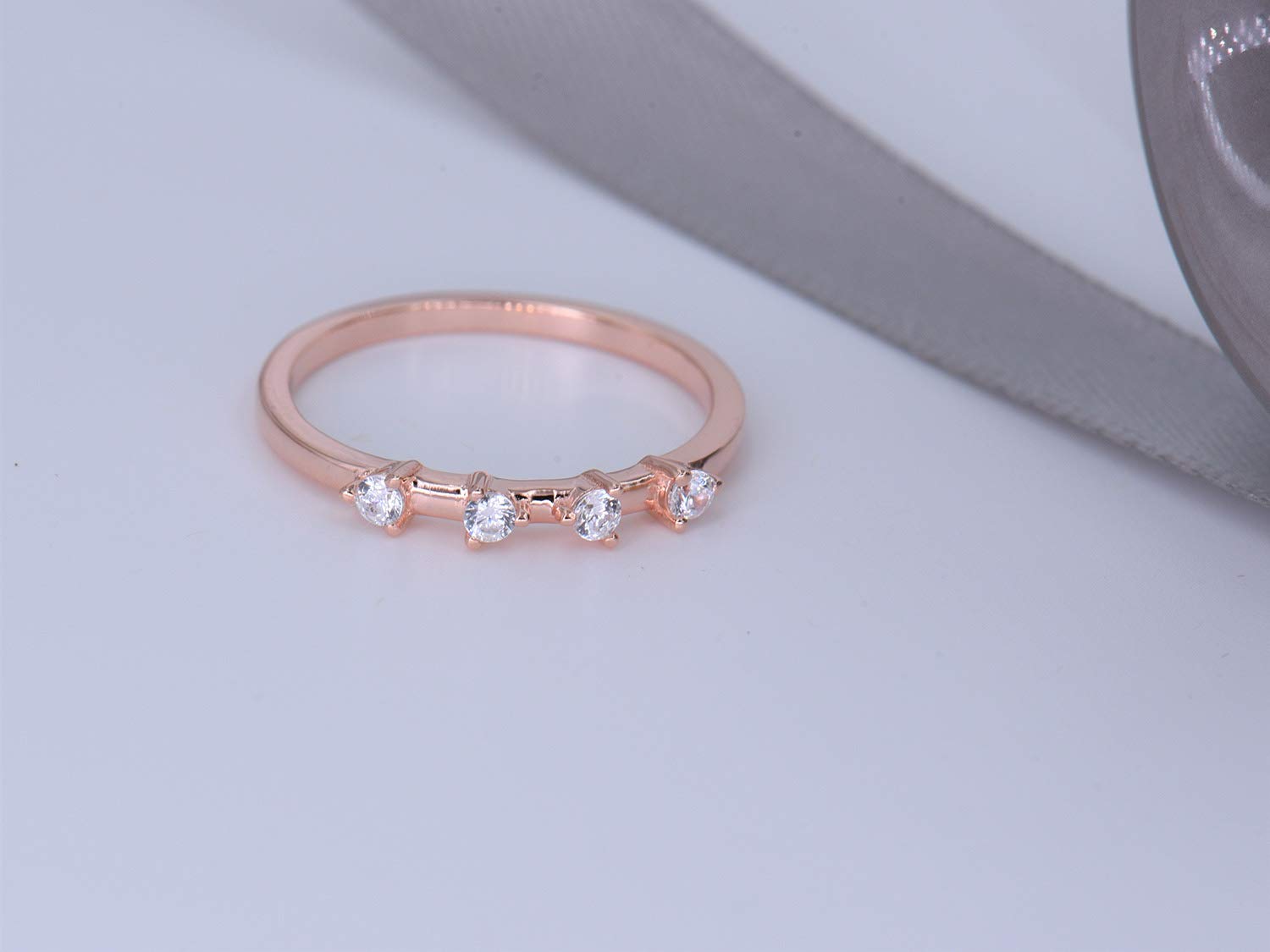 Blossom and Hue Eternity Ring - 18k Rose Gold on Sterling Silver - Dainty Band with 4 Mini CZ Stones
