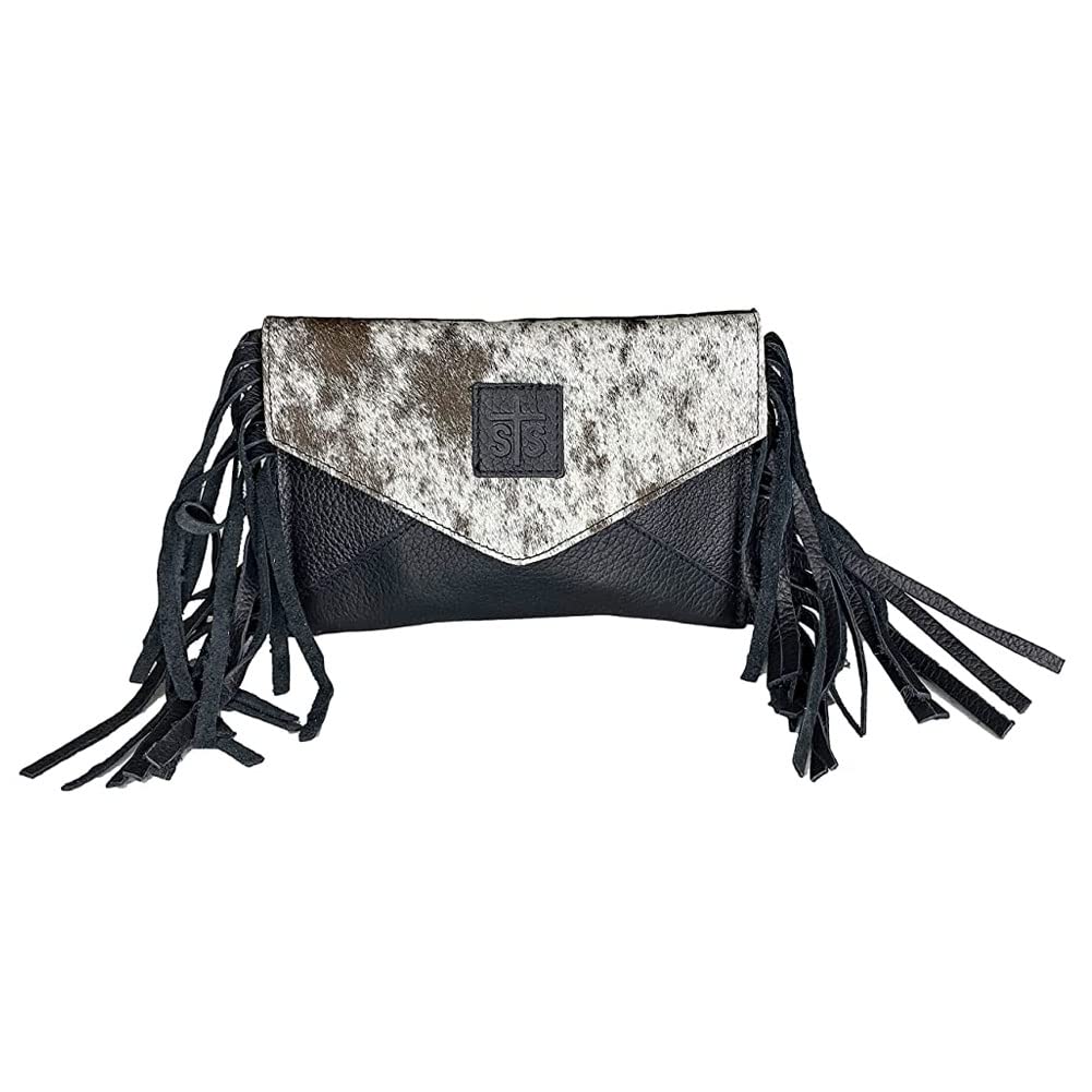 STS Ranchwear Envelope Compact Durable Leather Casual Crossbody Bag with Adjustable & Removable Shoulder Strap, Black/Cowhide