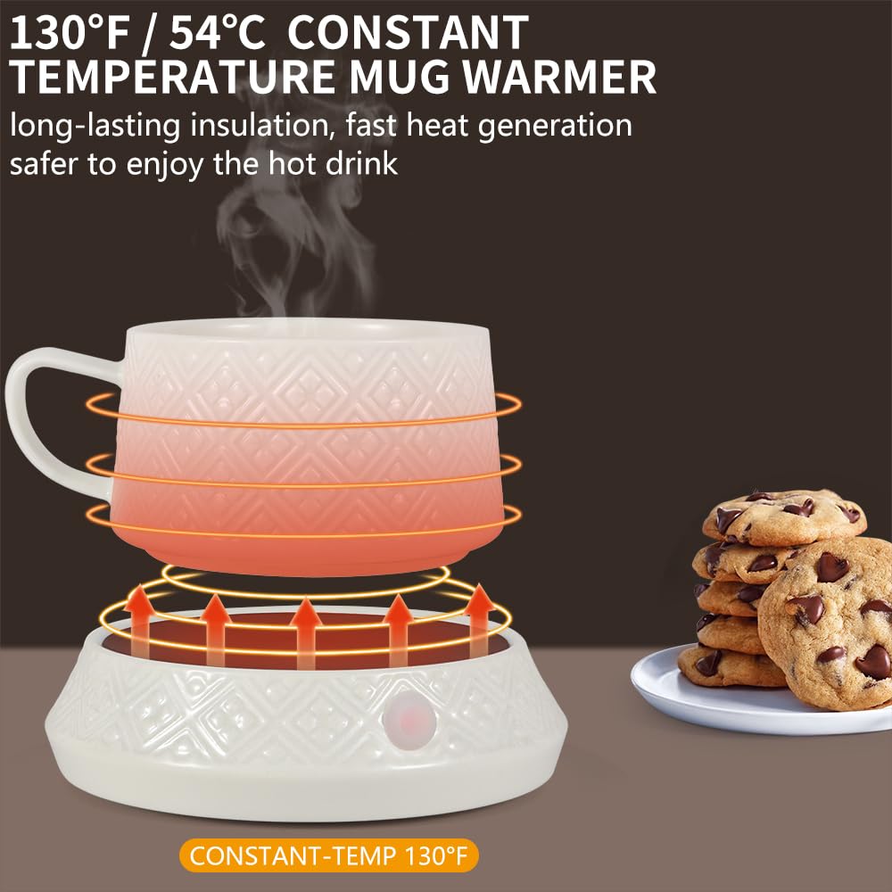 Ceramic Coffee Mug Warmer Set, Electric Candle Wax Warmer, Coffee Warmer for Desk, 3 Timed Thermos Setting for Heating Coffee, Beverage, Milk, Tea and Hot Chocolate-Birthday Gifts(with Cup)