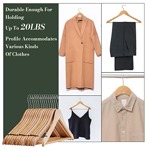 Flottian Wood Hangers 20 Pcs Solid Wooden Hangers Premium Clothes Hanger Smooth Finish Coat Hanger Heavy Duty Hangers for Shirt, Jacket, Pant, Dress (Natural)