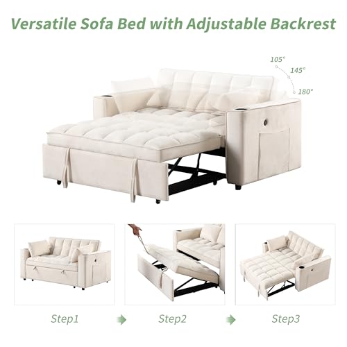 Eafurn 3 in 1 Multi-Function Sleeper Sofa Couch Bed, Convertible Futon Loveseat Pull Out Bed w/Adjustable Backrest,Cup Holder and USB Port, Reclining Lounge Sofá Recliner for Living Room Apartment