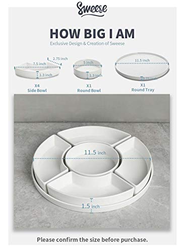 Sweese 707.001 Porcelain Divided Serving Dishes, Relish Tray, Serving Bowls for Parties - Perfect for Chips and Dip, Veggies, Candy and Snacks, White