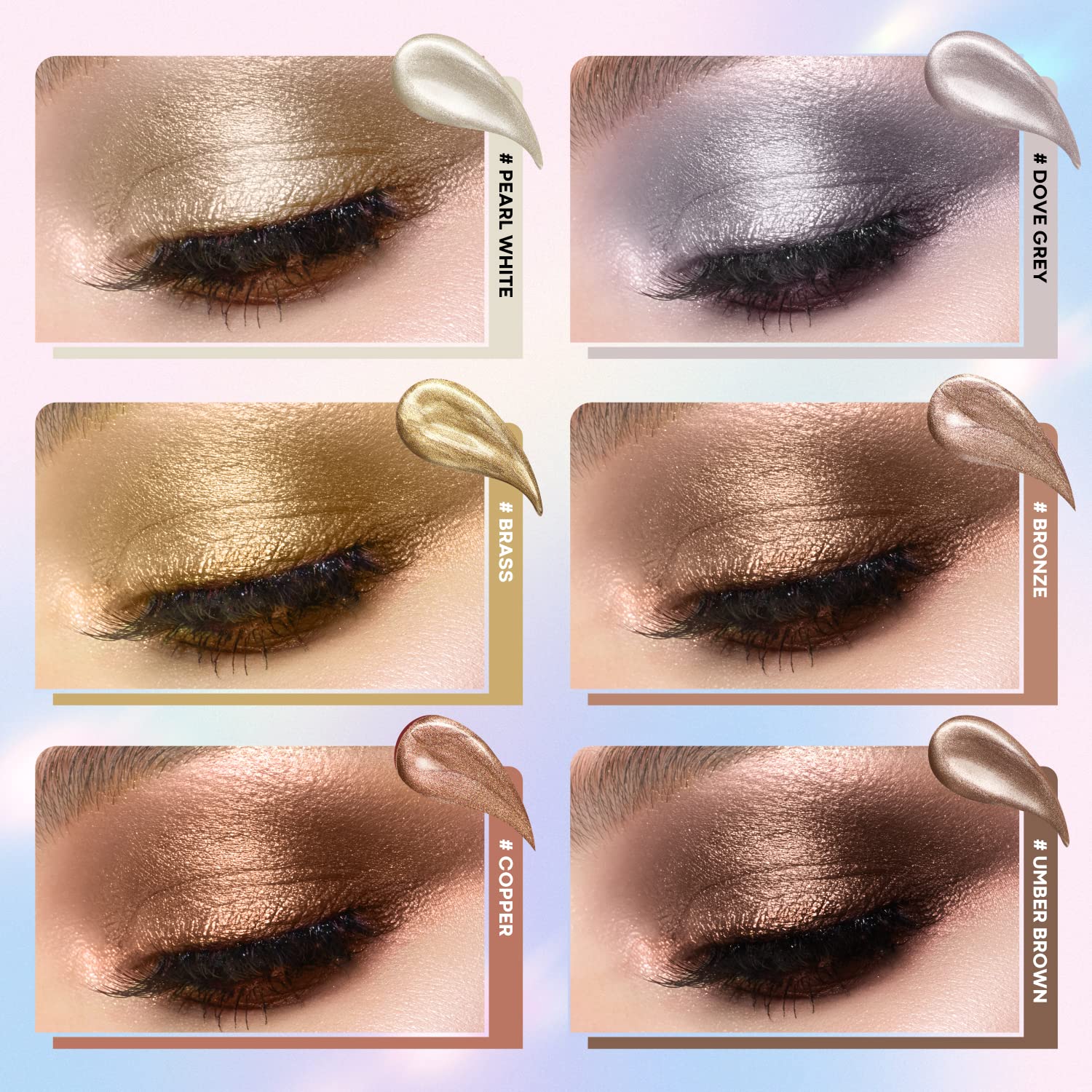 EYESEEK 6PCS Liquid Glitter Eyeshadow Metallic Eye Makeup Set, Brilliant Cream Gel Shimmer Eye Shadow Brightener Eyeliner, Eyes Liner Make Up Kit - Metallic Brown