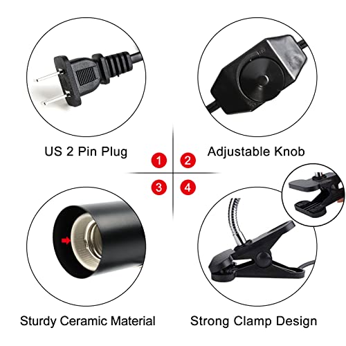 Reptile Heat Lamp Fixture ,360°Rotatable Clips and Adjustable Switch Holder Clamp Lamp with 3 Pcs 50W UVA UVB Full Spectrum Sun Lamp for Turtle Lizard Snake Aquarium Chameleons Amphibians(Black)
