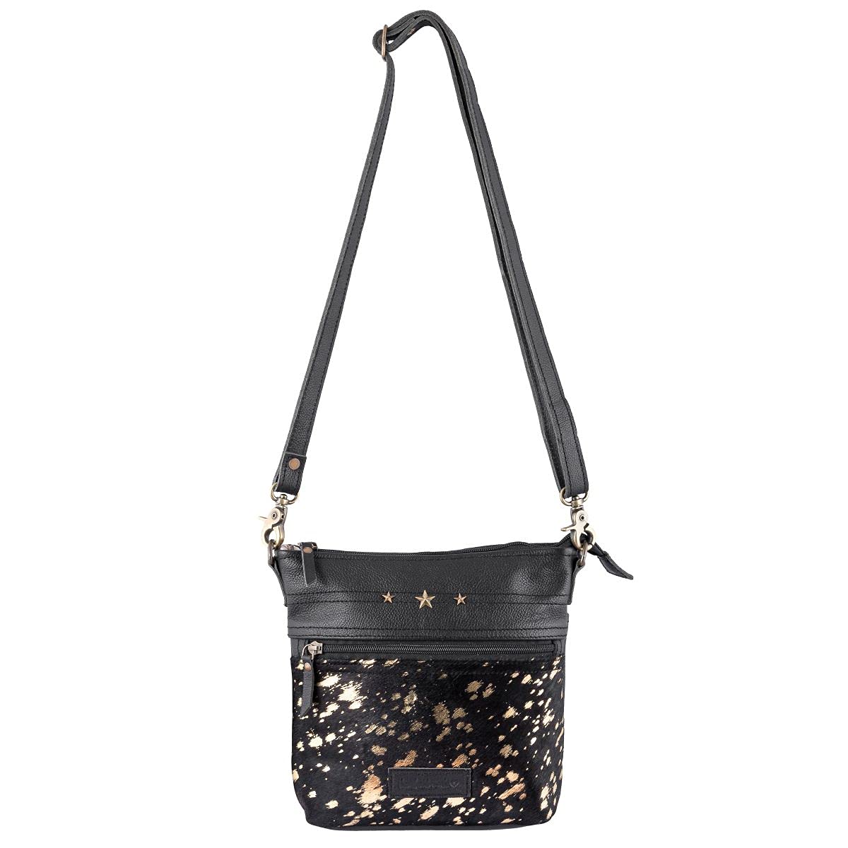 SIXTEASE Crossbody Bag for Women Vintage Style Genuine Leather, Upcycled Canvas, Rug, or Hair On - Cross Body Womens Bags with Inside Zipper Pockets - Black