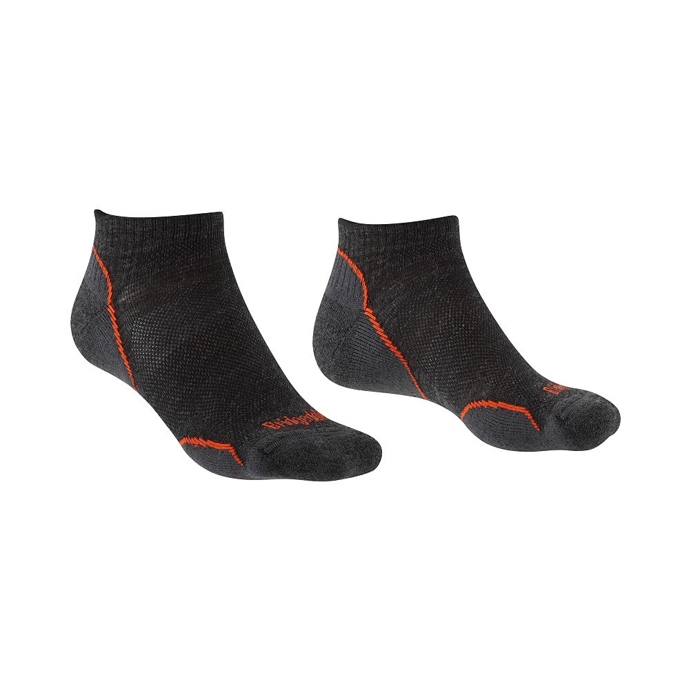 Bridgedale Mens Hike Ultralight T2 Merino Performance Low, Anthracite/Orange, Large
