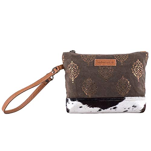 SIXTEASE Women's Fashion Wristlet Small Clutch With Wrist Strap - Vintage Style Zipper Made with Genuine Leather, Upcycled Canvas, Rug, or Hair On - Unique Designs, Hand Stitched - Dimensional
