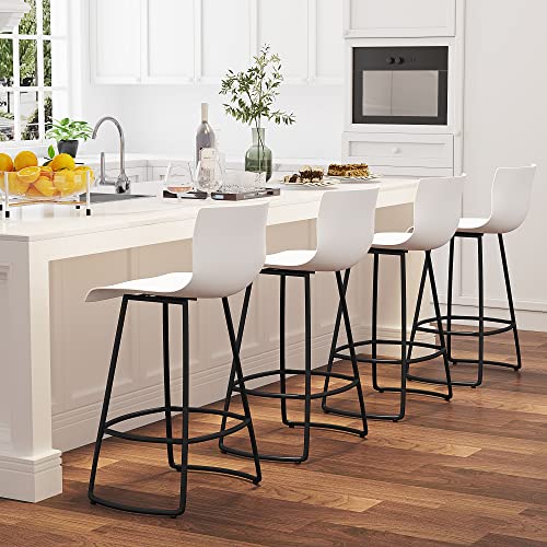 POINTANT Bar Stools Set of 4 Bar Stools Counter Height Bar Stools Modern Swivel Bar Stools Bar Chairs with Back Plastic 26" Metal Bar Stools Counter Height,White