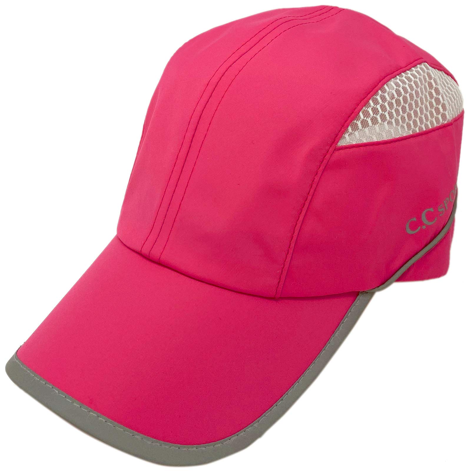 C.C Sports Active Ponytail Messy Buns Ponycaps Baseball Visor Cap Dad Hat (Hot Pink/White)
