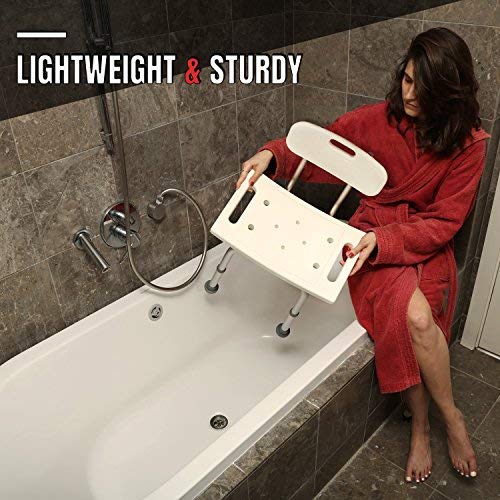 Dr. Maya Bath and Shower Chair Seat with Back (Adjustable) - Anti-Slip Bench Bathtub Stool for Elderly or Seniors (Bathroom Safety) - with Free Suction Assist Grab Bar