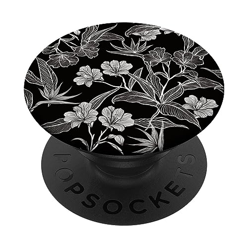 flowers blossom floral flower sketch garden black white PopSockets Standard PopGrip