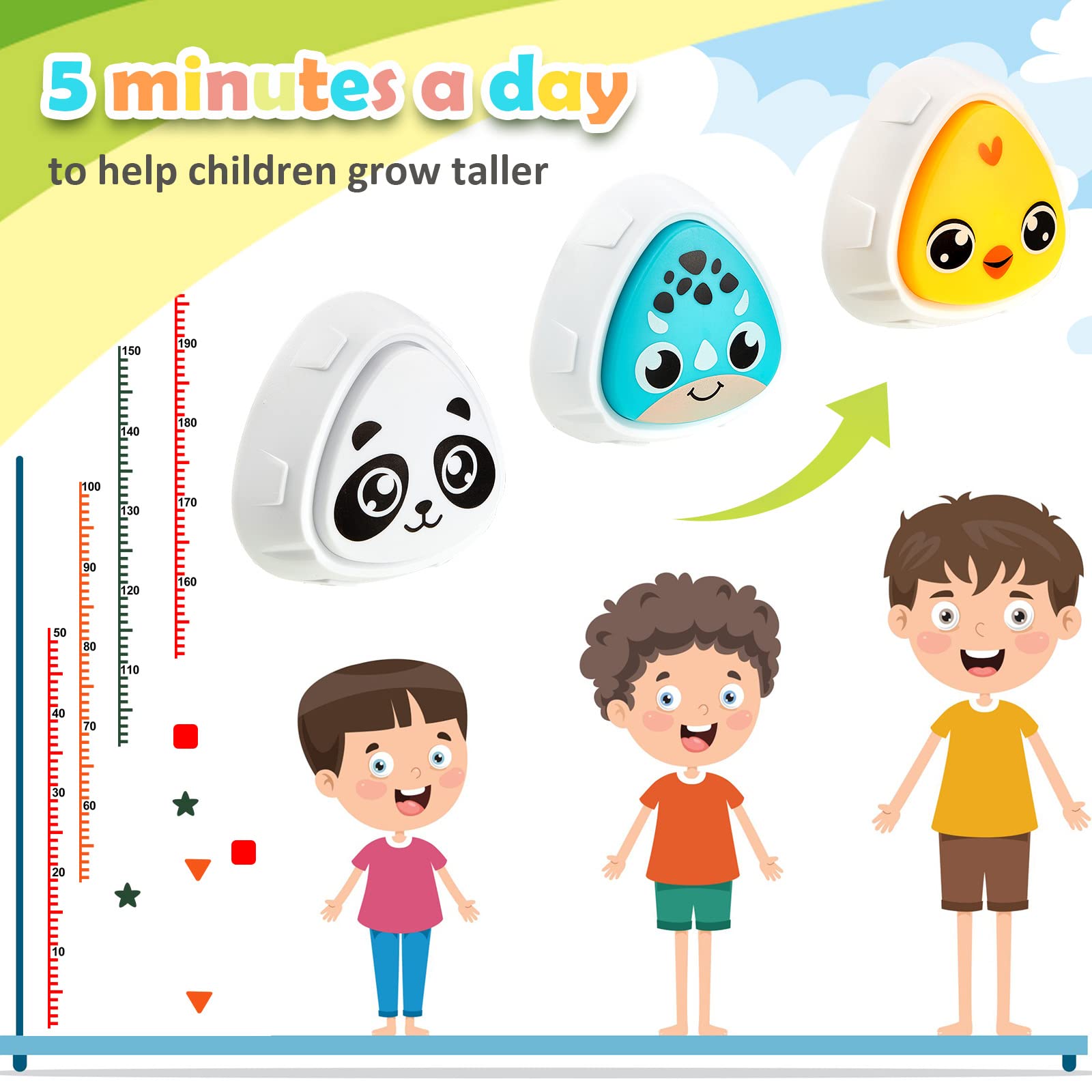 Deekin 3 Pcs Kids Jump Trainer with 3 Growth Chart, Touch High Jump Counter with 1-30 Number Voice Broadcast Wall Vertical Ruler for Training Bounce and Promoting Height Growth, Yellow, White, Blue