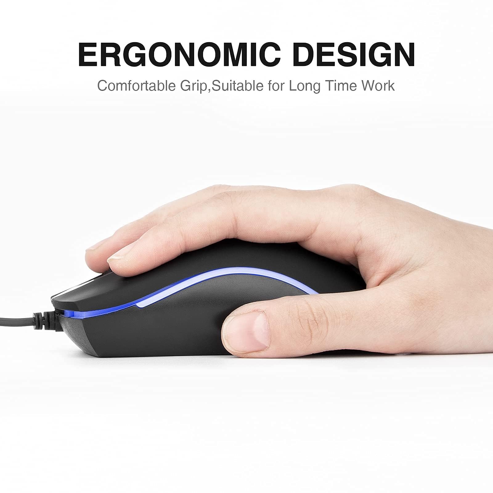 Rii Wired Mouse, RM105 USB Computer Mouse,Blue LED Optical Office Mice for PC,Computer,Laptop,Desktop,Windows (RM105 1PACK)