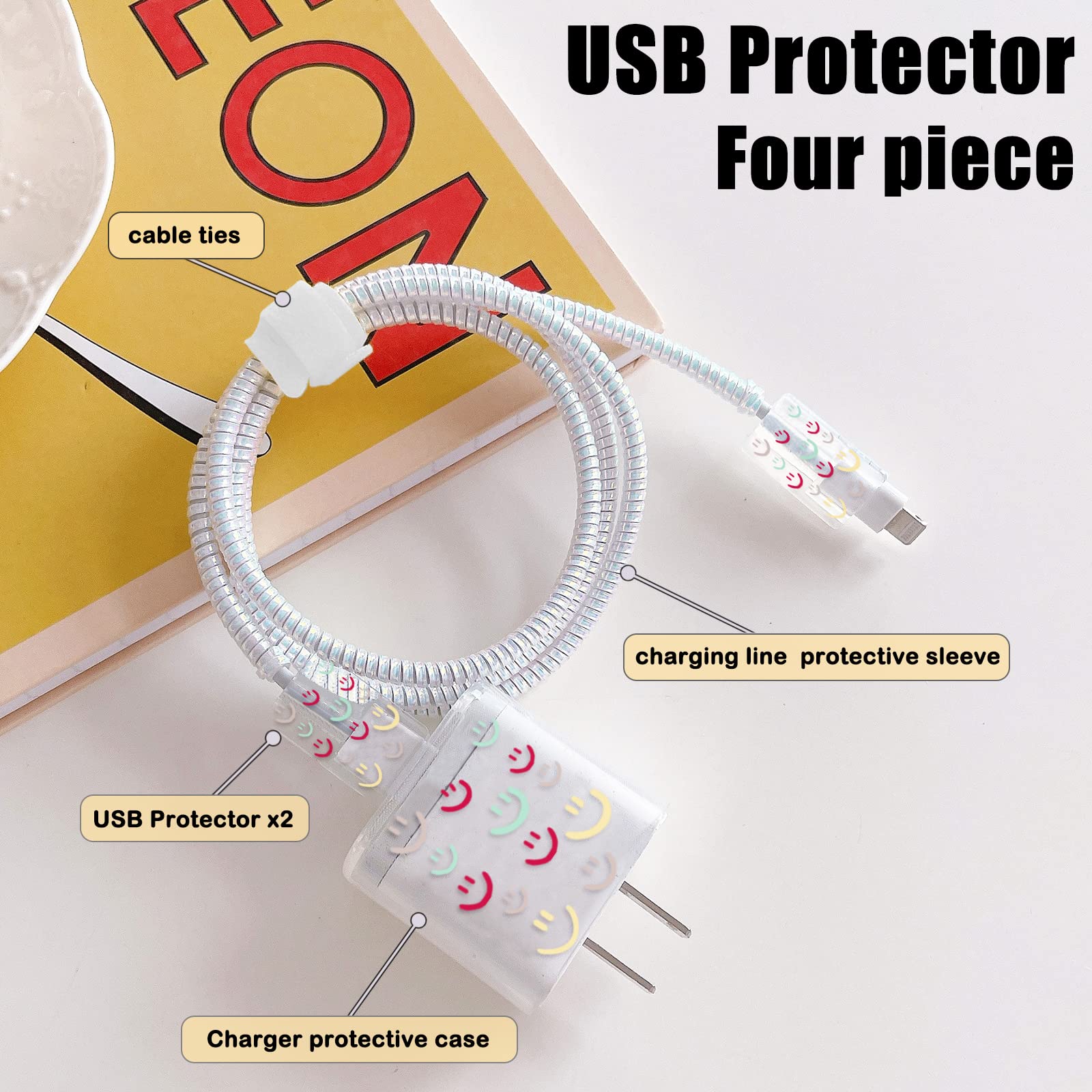 DiyGody Cute Cable Protector for iPhone Charger with Clear Design, Soft Data Line Cable USB Wire Saver Charger Protector Compatible with iPhone 7 8 11 12 13 14 Pro Max Plus XR