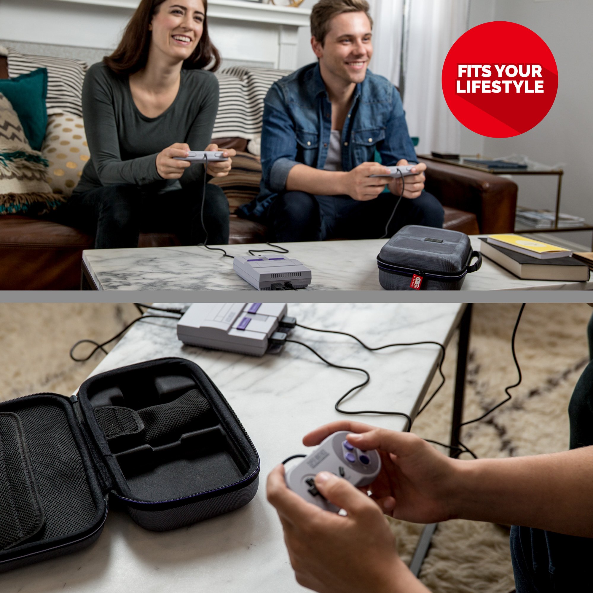 Officially Licensed Nintendo Super Nintendo Classic Entertainment System Carrying Case β Protective Deluxe Travel System Case β Grey Ballistic Nylon Exterior