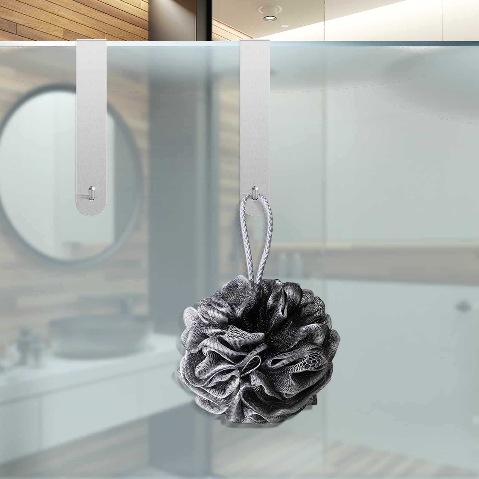 FYY Shower Door Hooks - 2 Pack 7" Over Door Towel Hooks for Bathroom Frameless Glass Shower Door, Heavy Duty Non-Slip Stainless Steel Hooks Rack for Robe Towel Sliver