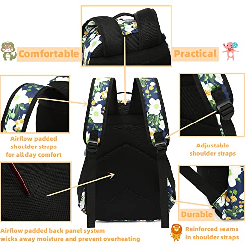 Leaper Water-resistant Floral Laptop Backpack Shouler Bag Bookbags Satchel Black