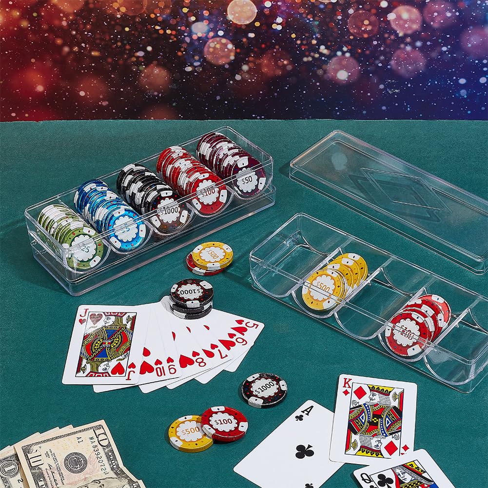 FINGERINSPIRE 2 Pcs Clear Poker Chip Trays Plastic Casino Poker Chip Tray Rack Poker Chip Holder Poker Chip Cases with Cover for Casino Game Standard Size Chips & Clay Chips Each Holds 100 Chips