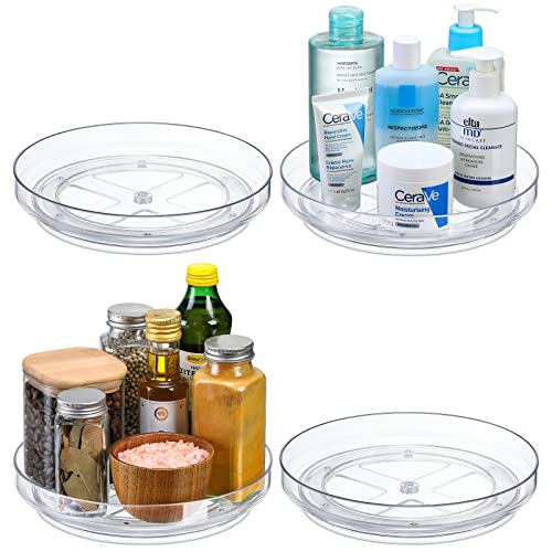 Set of 4, 9 Inch Clear Non-Skid Lazy Susan Organizers - Turntable Rack for Kitchen Cabinet, Pantry Organization and Storage, Fridge, Bathroom Closet, Vanity Countertop Makeup Organizing, Spice Rack