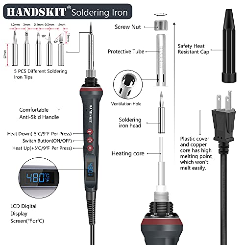 Electronics Soldering Iron Kit, [Upgraded] Soldering Iron 110V 90W LCD Digital Portable Soldering Kit 180-480℃(356-896℉), Welding Tool with ON/OFF Switch, Auto-sleep, Thermostatic Design