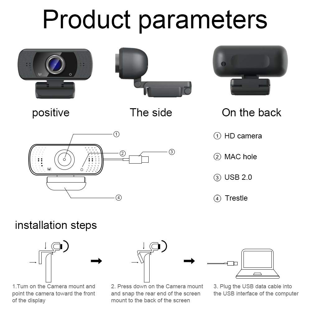 Electype HD Webcam with Microphone,1080P HD Webcam with Privacy Cover and Tripod, Auto Focus Plug and Play USB Computer Camera for Laptop/PC/Mac, Online Studying,Video Calling and Conferencing