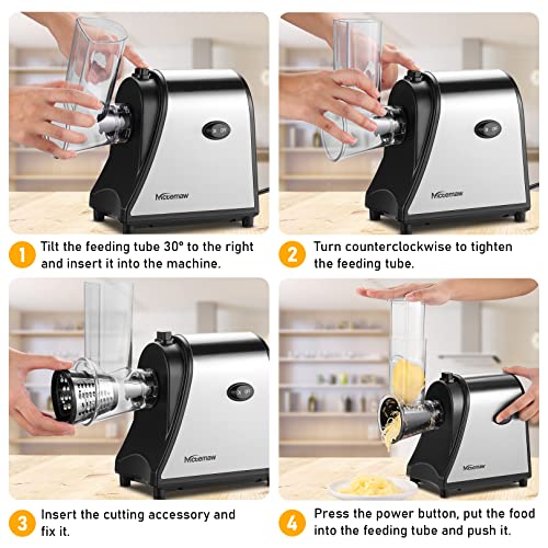 Electric Cheese Grater, 250W Professional Electric Slicer Shredder for Home Use, Electric Salad Maker Machine with One-Touch Control, 5 Free Attachments for Cutting Fruits, Cheeses, Veggies (Upgraded)