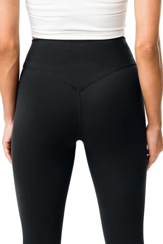 Kamo Fitness Serenity No Front Seam Leggings 25" Inseam Yoga Pants High Waisted Soft Workout Tights (Black, M)