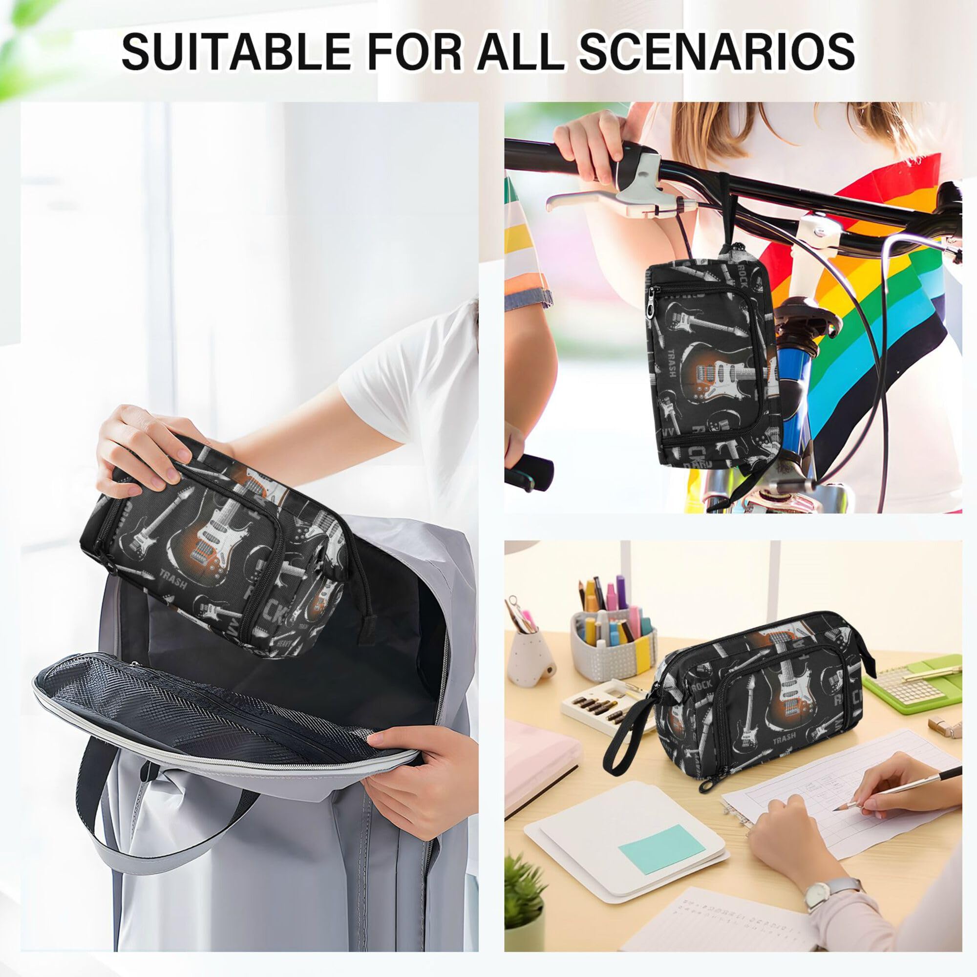 Fisyme Music Rock Pencil Case Large Capacity Pencil Pouch Pen Bag Box Big Makeup Pencil Case Organizer