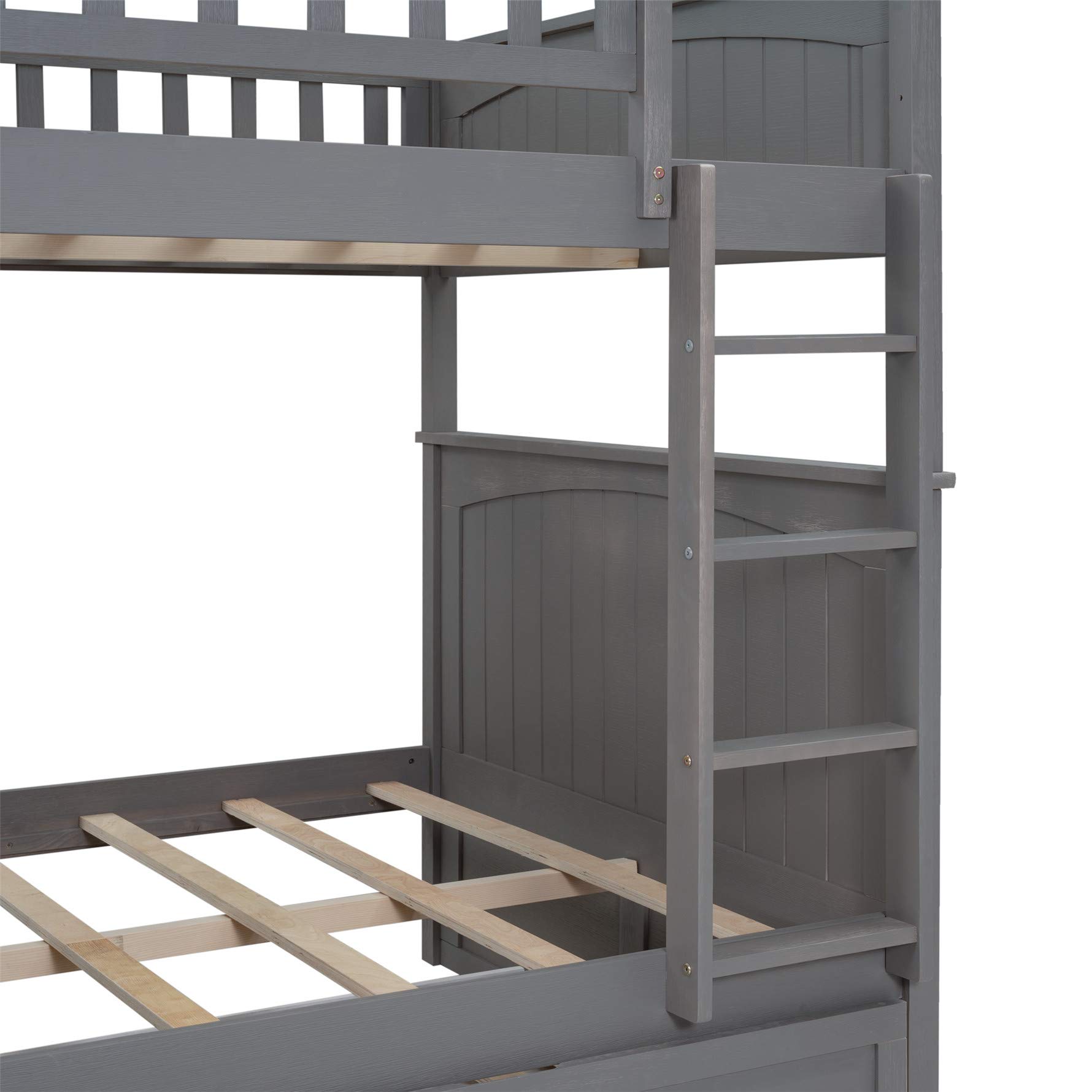 Harper & Bright Designs Full Over Full Bunk Bed with Trundle, Bunk Beds Full Over Full with Safety Rail & Ladder, Detachable Wood Full Bunk Bed Frame for Kids Girls Teens Adults ,Brushed Gray