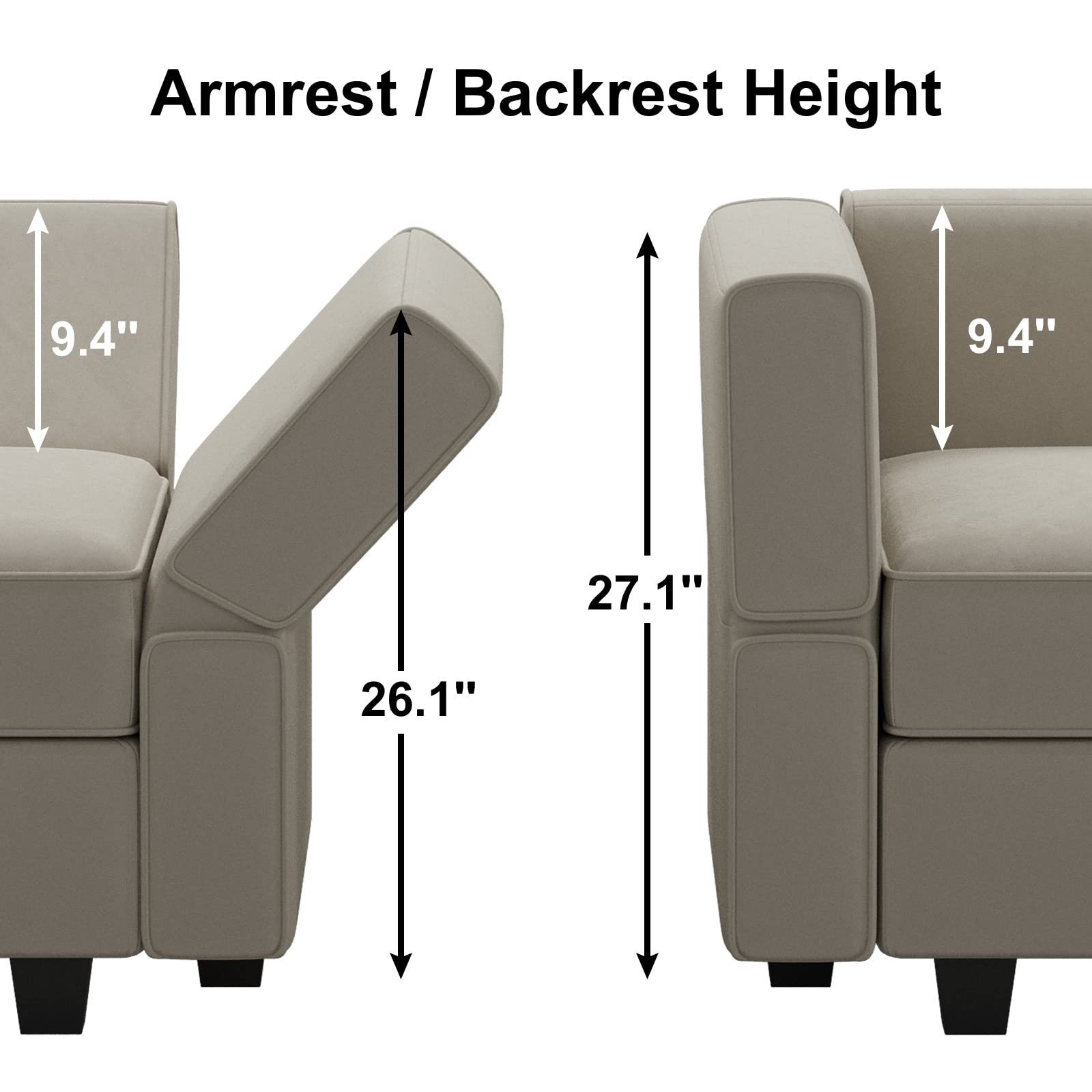 Belffin Modular Sofa Set for Living Room Furniture Sets 3 Piece with Storage Seat Velvet Sofa Couch Set Grey