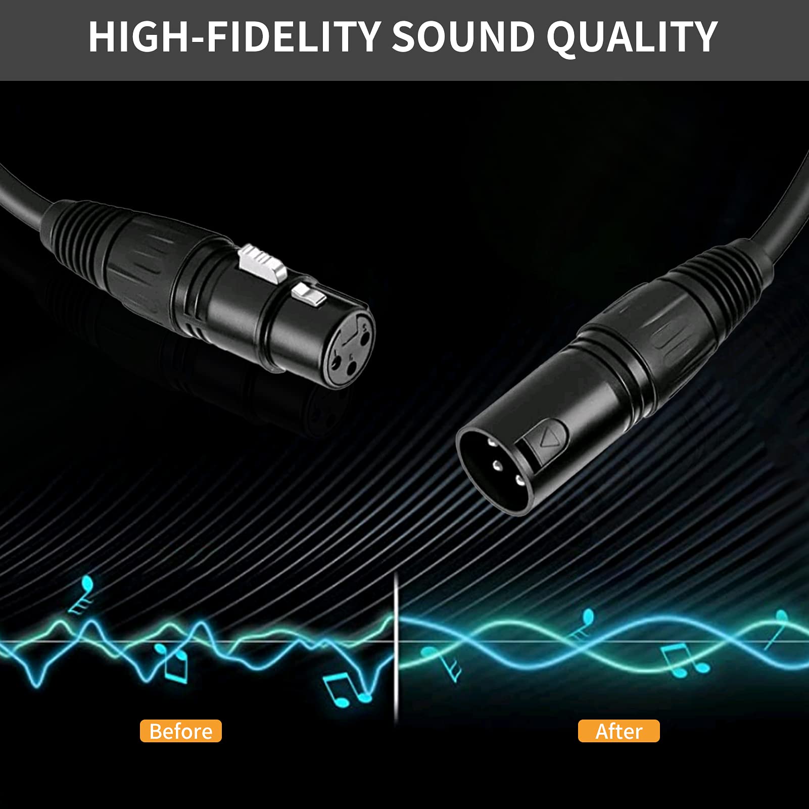 VANDESAIL XLR Cable, 3ft 2 Pack Microphone Cable, XLR Male to Female Balanced Microphone Cord 3 pin, Short 3 Foot Mic Cords, XLR Audio Mic Extension Patch Cable 3 feet (3 Foot, Black)