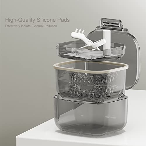 Retainer Case, Retainer Cleaner Case, Unique Denture Bath with Drain Tray, Suitable for Dentures, Denture Bridges, Partial Dentures, Traditional Braces, Etc. (Black)