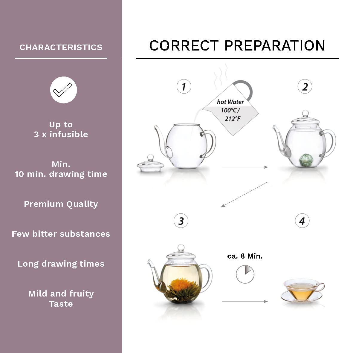 Creano Flowering Tea Abloom Tea – Flower Tea Ball Gift set with 17oz Glass Tea Pot | Black tea
