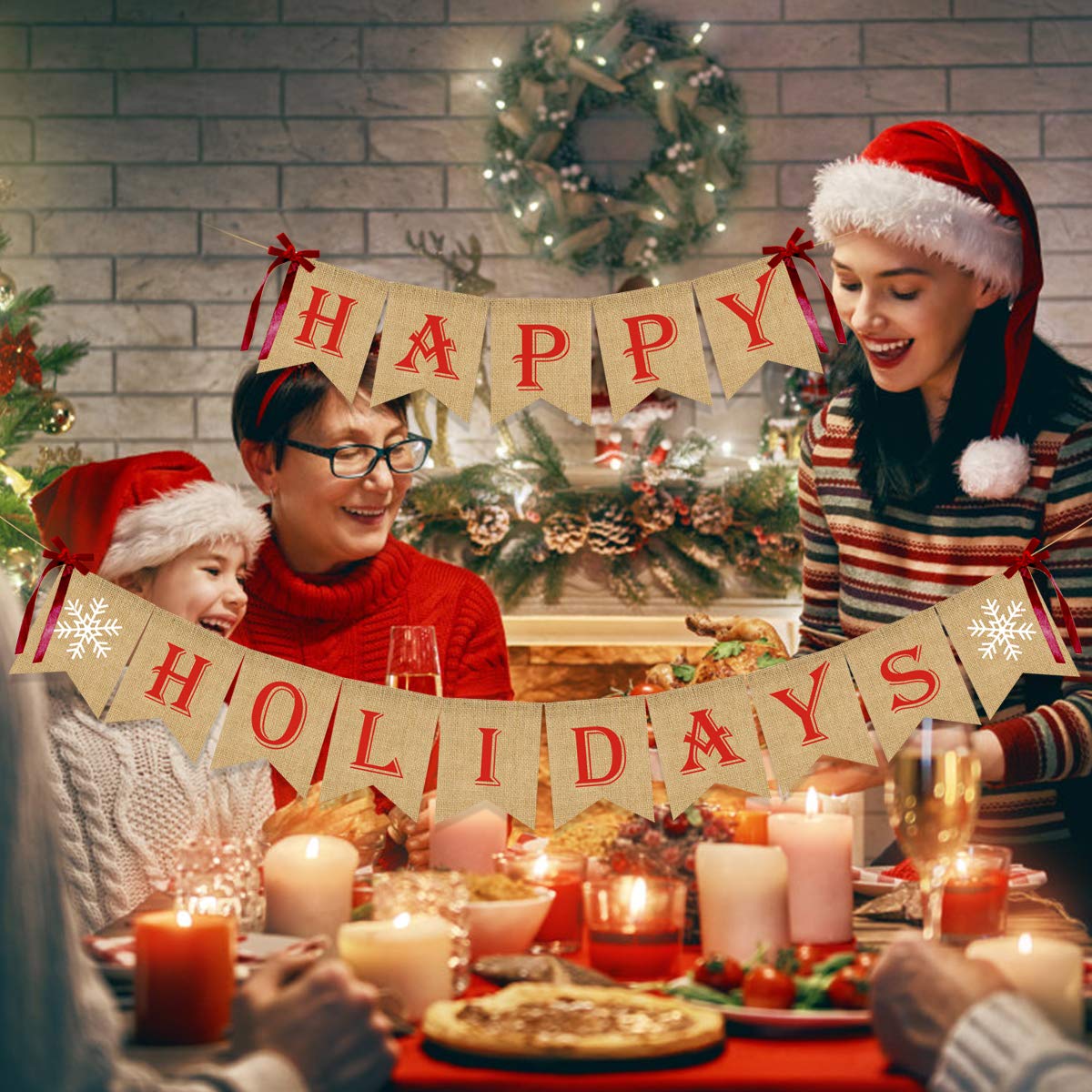 Happy Holidays Banner Burlap- Christmas Banner Burlap, Happy Holidays Decor, Burlap Christmas Decorations, Christmas Party Decorations, Christmas Decorations for Home Office Mantel