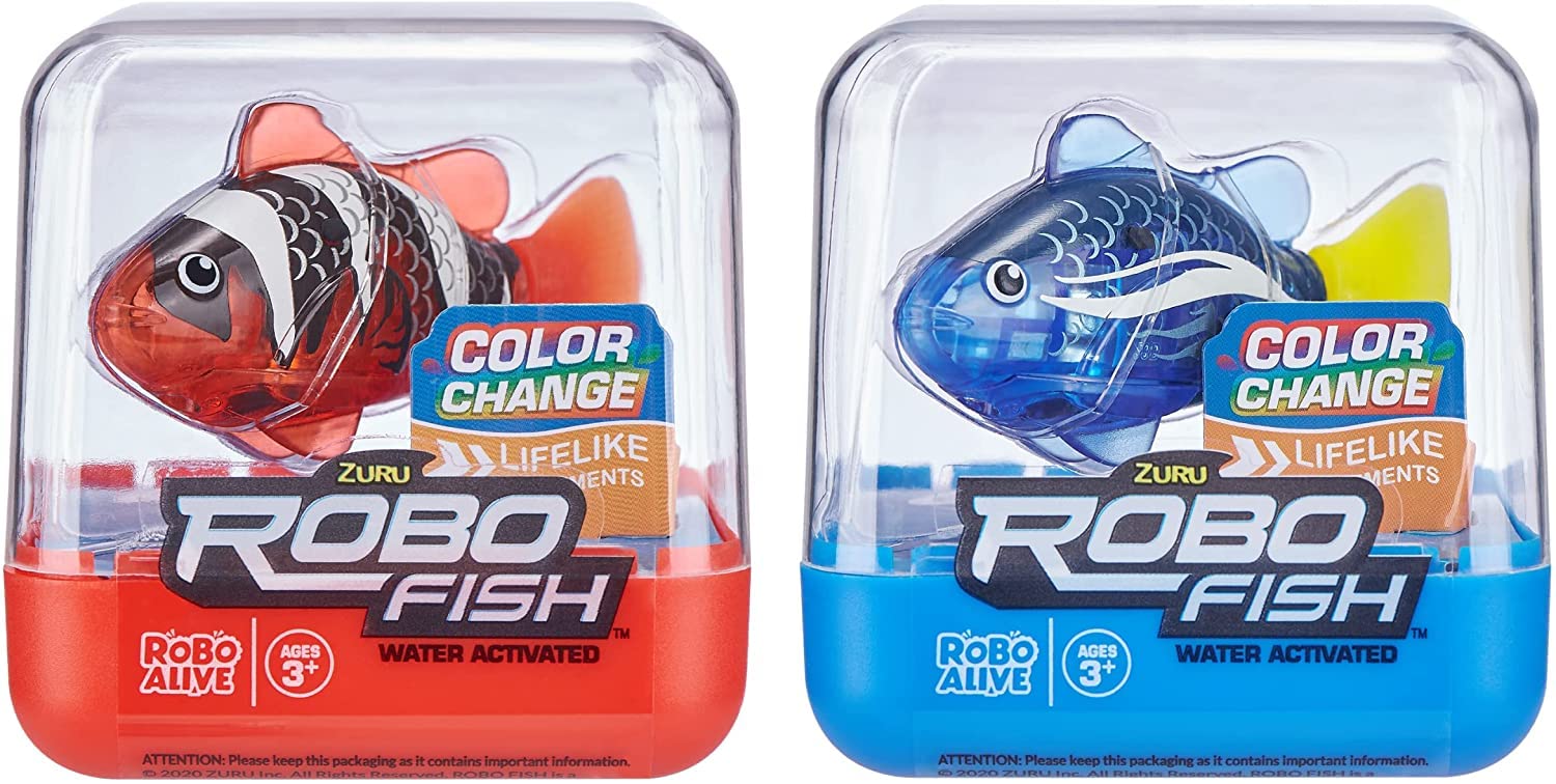 Robo Alive Robo Fish Robotic Swimming Fish (Lilac + Pink 2 Pack) by ZURU Water Activated, Changes Color, Comes with Batteries, Amazon Exclusive - Lilac + Pink (2 Pack)