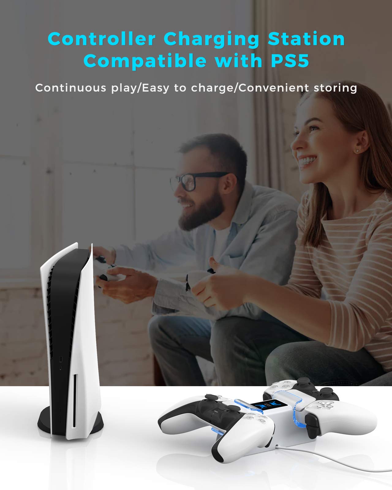 Vivefox Upgraded PS5 Controller Charger, Dual Charging Dock Station for Playstation 5 PS5 Controller with 5V/1.2A Fast Charging Cable, Playstation 5 Charging Station with LED Indicator