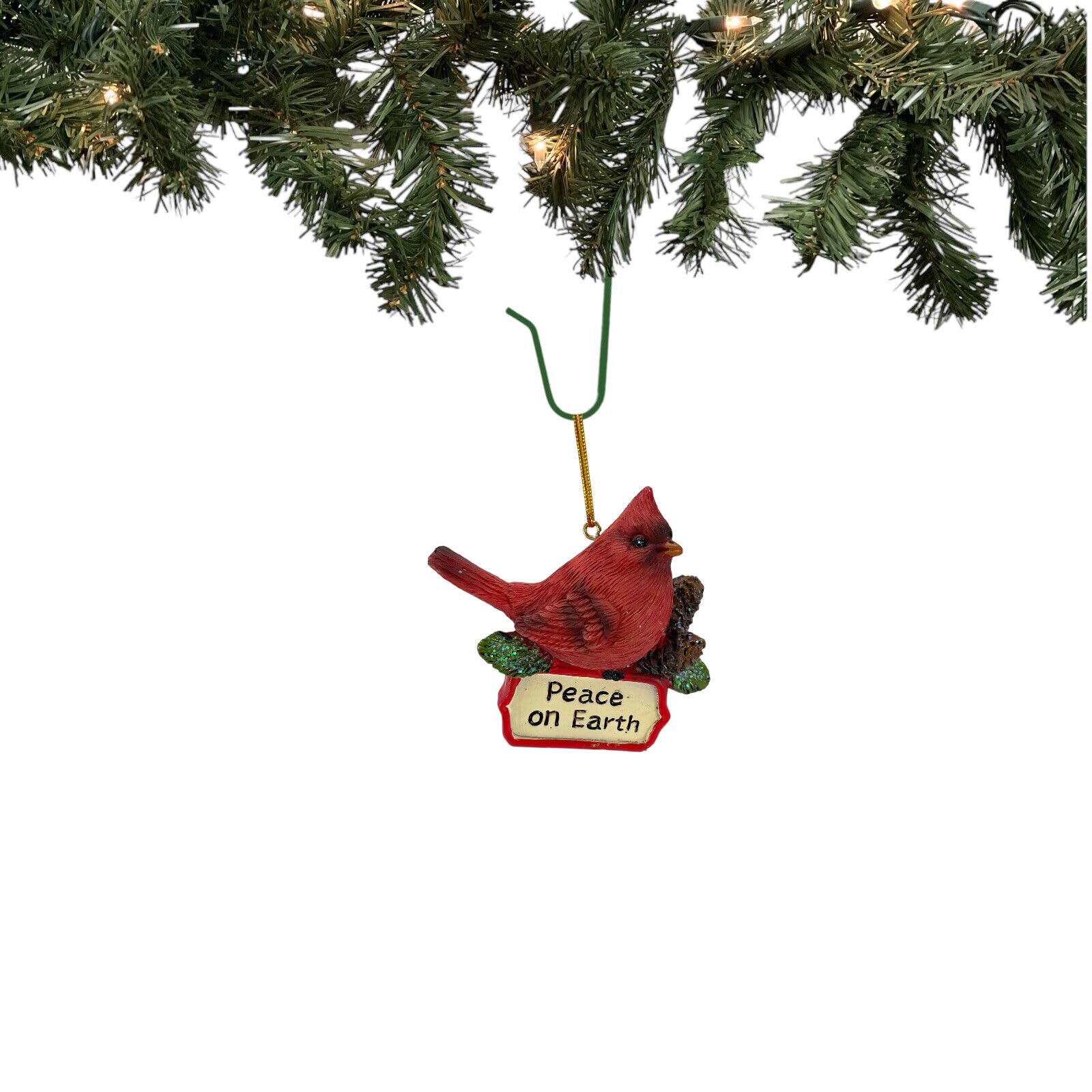 Christmas Greetings Cardinal Bird with Sign Tree Ornament 3 Piece Set - Gifts and Decorations for Christmas, Halloween and Holidays