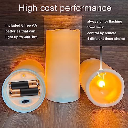 FMIX Flameless Candles with Remote, 3 Pack (Included 6 Batteries) Led Candles with Timer Battery Operated Candles,Outgdoor Electric Candles Flickering,Flameless Pillar Candles.