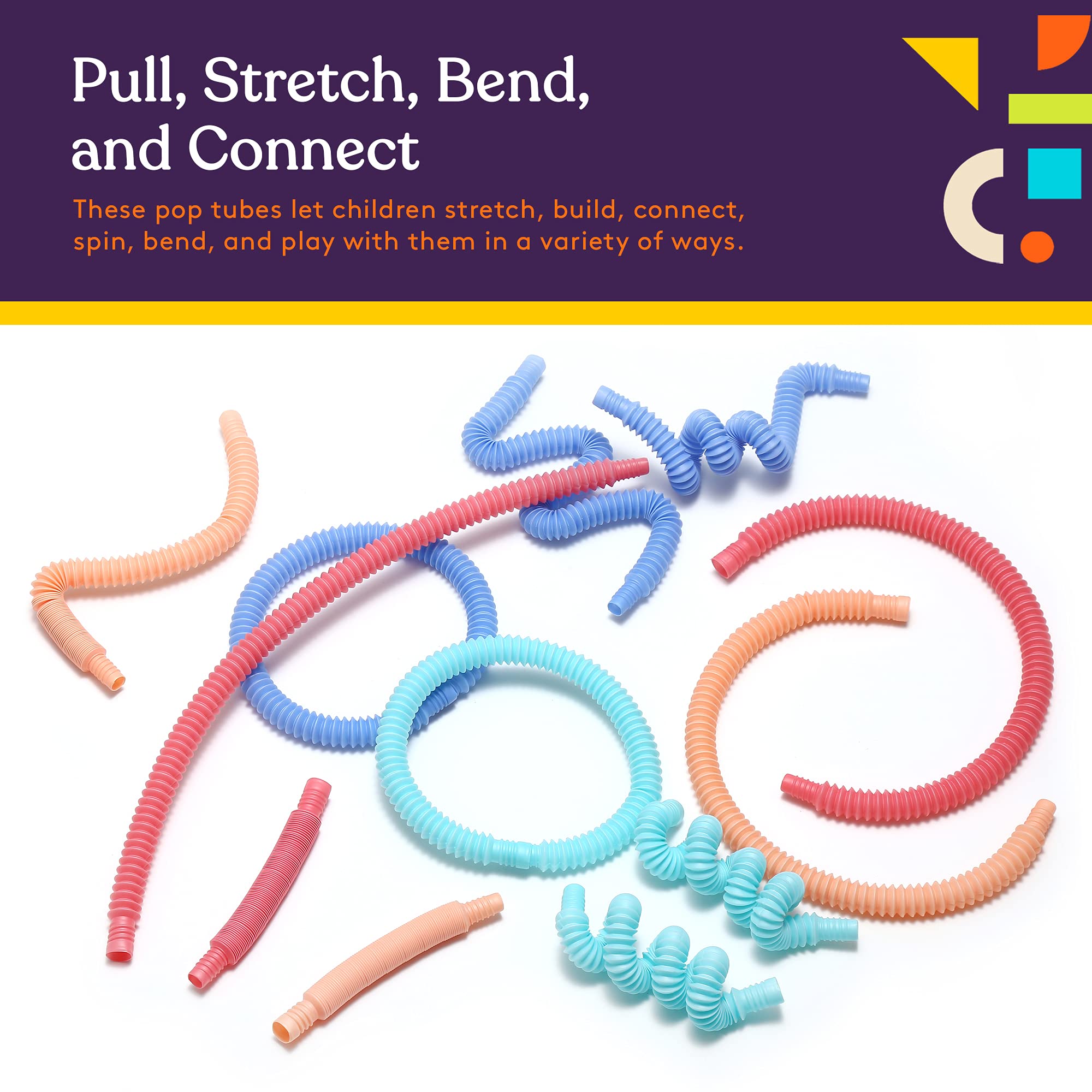 Special Supplies Fun Pull and Stretch Tubes for Kids - Pop, Bend, Build, and Connect Toy, Provide Tactile and Auditory Sensory Play, Colorful, Heavy-Duty Plastic (Pastel-12)