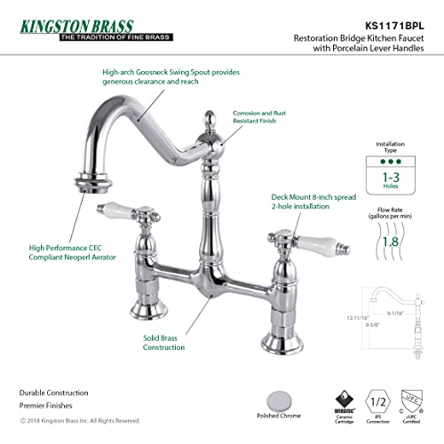 Kingston Brass KS1171BPL Bel-Air Bridge Kitchen Faucet, 8-3/4" In Spout Reach, Polished Chrome