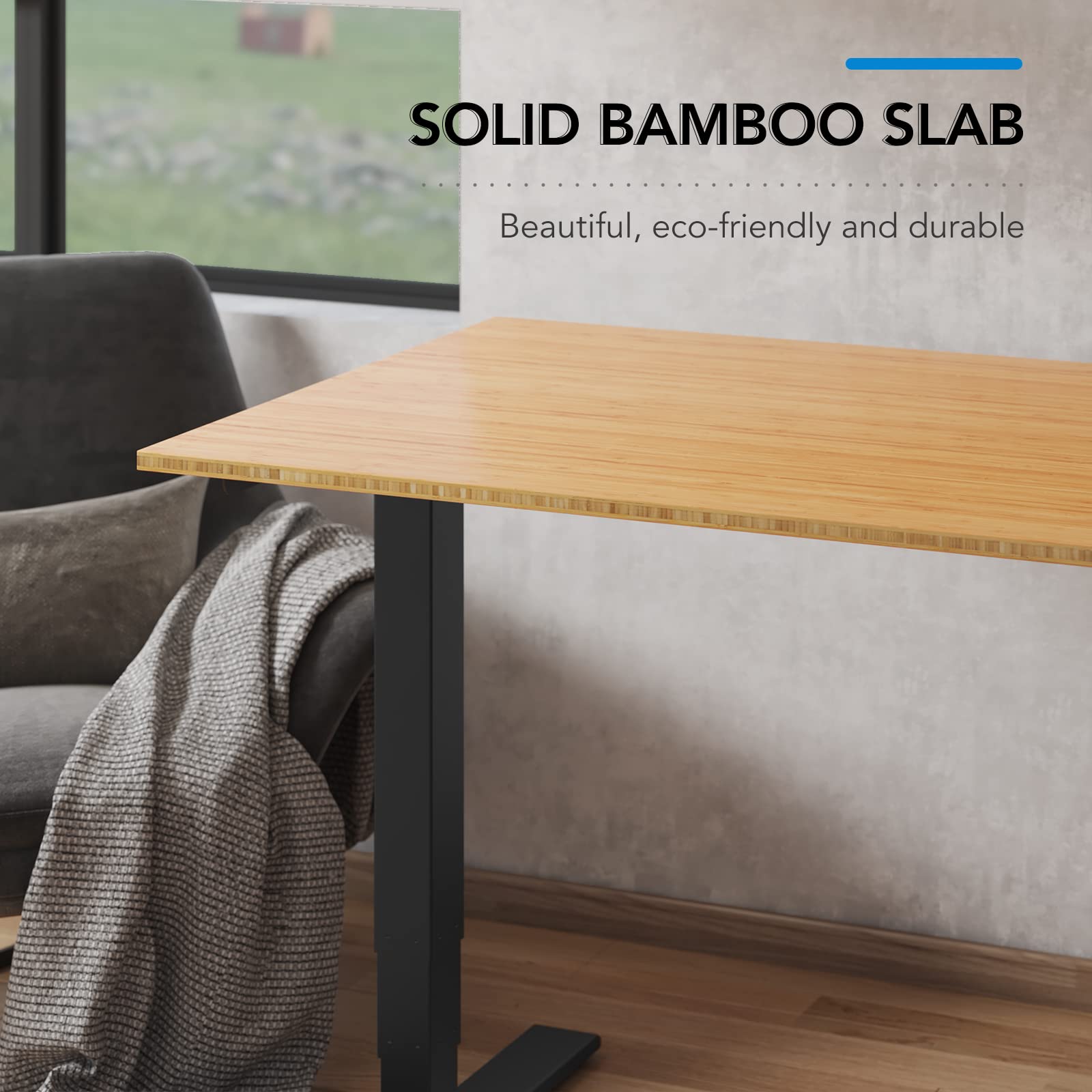 FLEXISPOT Pro Bamboo 3 Stages Dual Motor 55x28 Inch Electric Height Adjustable Standing Desk Whole-Piece Board Desk Sit Stand Up Desk (Black Frame + Bamboo Desktop)