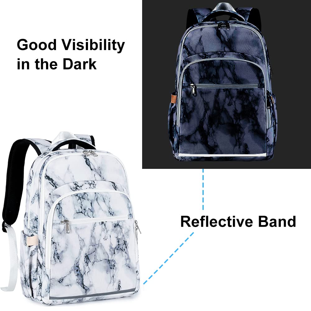 Bluboon Backpack for Women 15.6 Inch Laptop Bookbag College Bag with USB Port (Marble White)