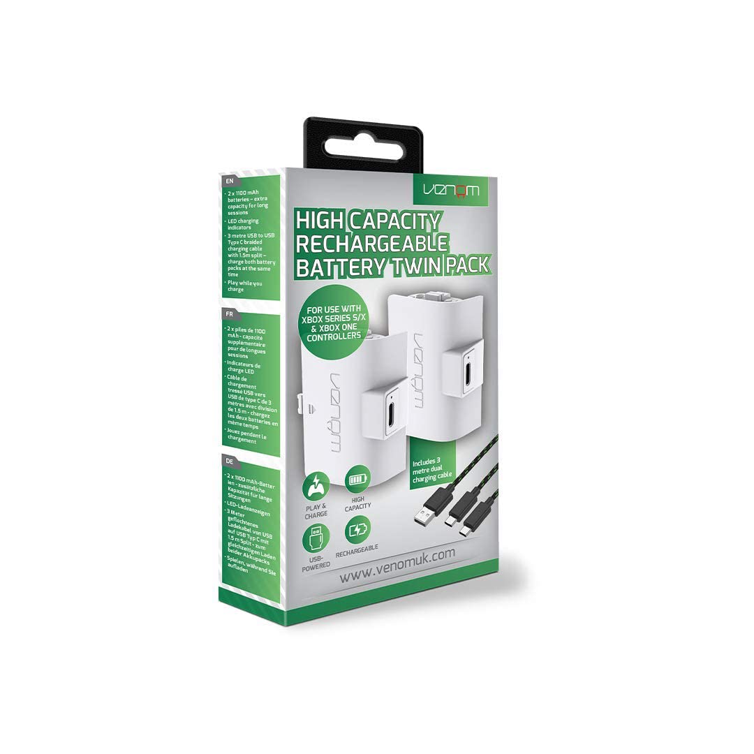 Venom Twin High Capacity Rechargeable Battery Pack Black for Xbox Series X/S & One - White