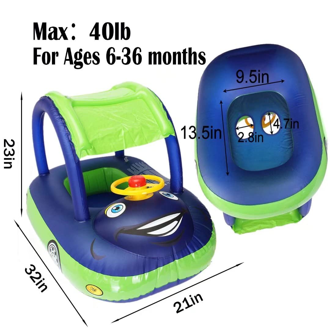 QIAONIUNIU Baby Pool Float with Canopy Summer Steering Wheel Sunshade Swim Ring Car Inflatable Toys Infants Float Seat Boat for Kids Toddlers