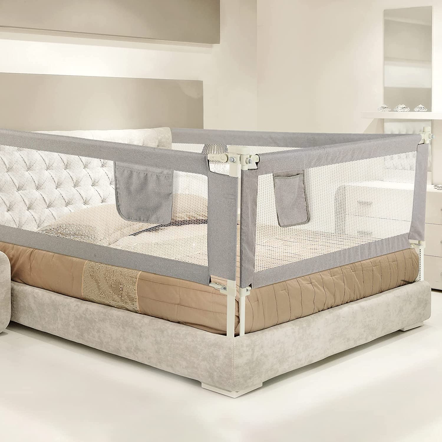 Cercoveu Bed Rail for Toddlers, Extra Tall(Height Adjustable) Specially Designed for Queen, King Size, California King Bed - Safety Baby Bed Guard Rails for Kids (One Side 78.7" x 27")