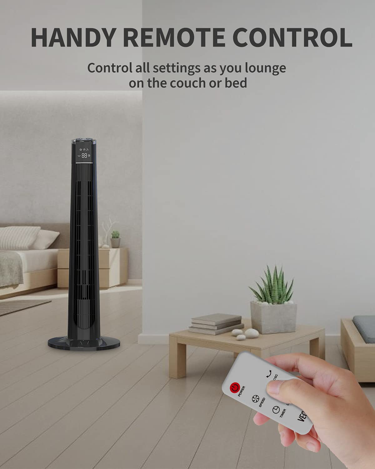 VEOHAUT Tower Fan-Oscillating Fan for Home, Quiet, Cooling, LED Display, 12-Hour Timer, 36'' Electric Black Standing Bladeless Fan with Remote for Bedroom, House, Office, Living Room